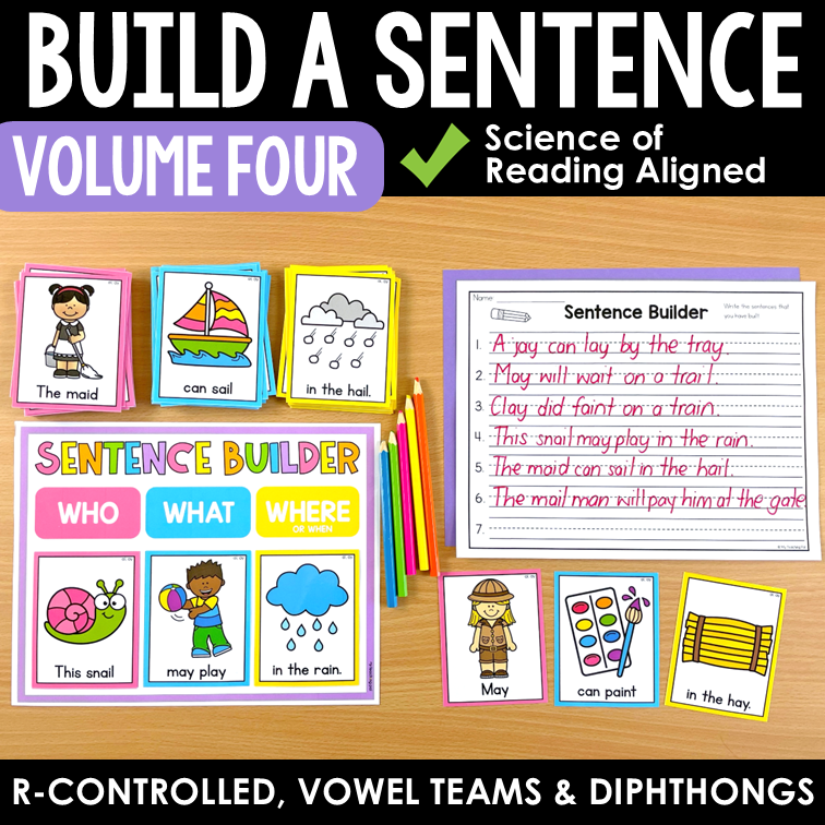 Silly Sentences- Build a Sentence Center VOL 4 - RContr, Vowel Teams ...
