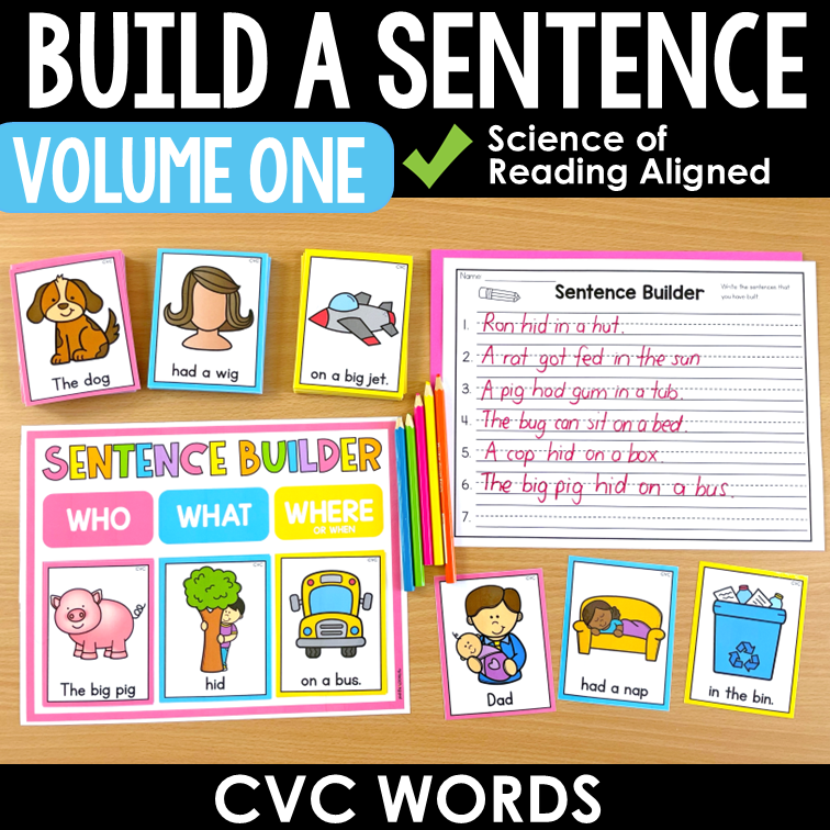 Silly Sentences - Build a Sentence Center VOL 1 - CVC - Decodable ...