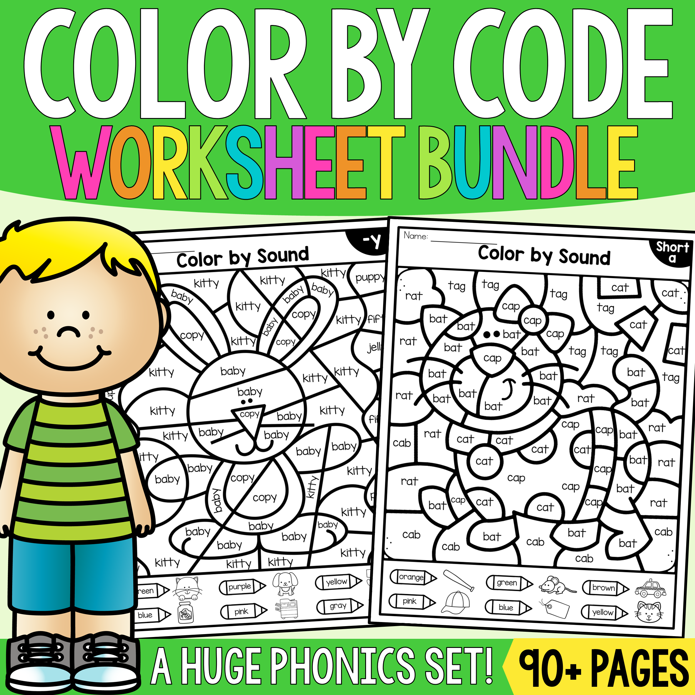 Color By Code Phonics Worksheets - Color by Sound with Decodable Words ...
